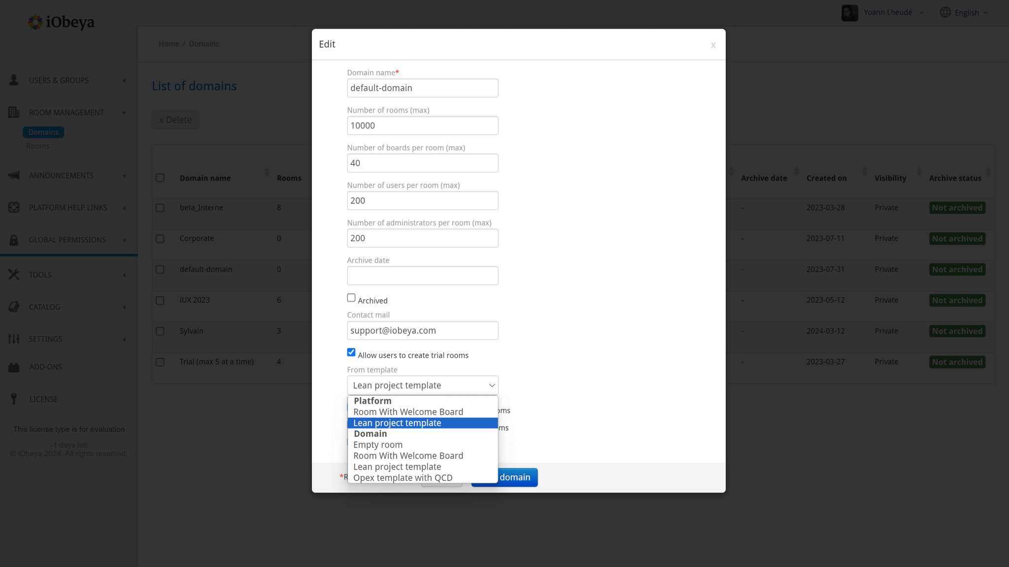 Personalize the experience to offer free iObeya trial rooms for 30 days - iObeya